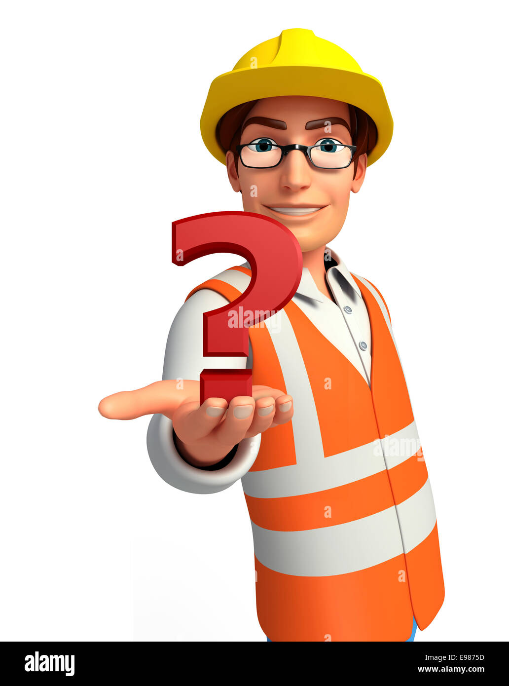 Illustration of young worker with question mark Stock Photo - Alamy