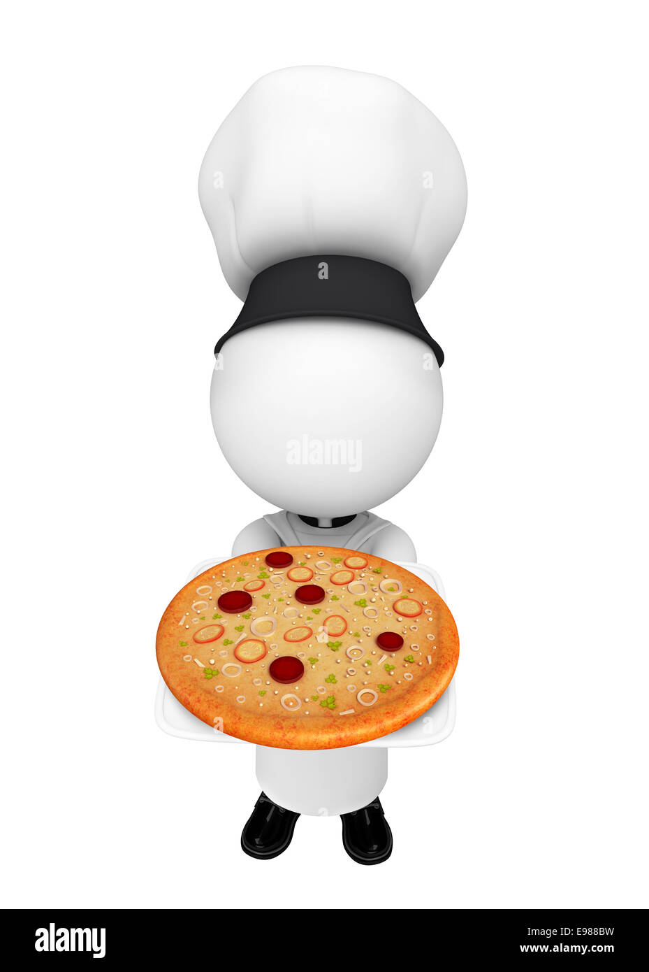 Illustration of white character as a chef with pizza Stock Photo - Alamy