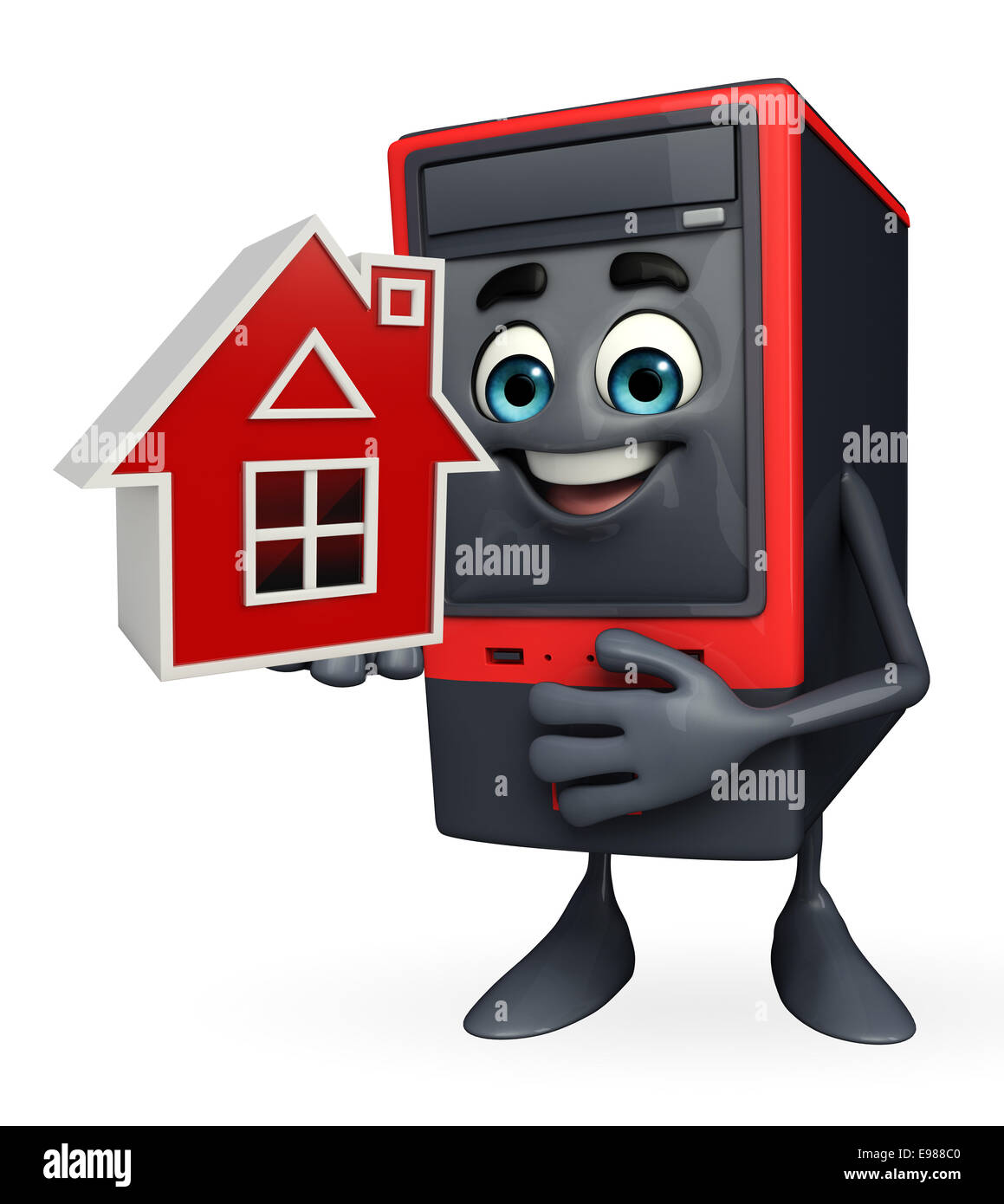 Cartoon Character of Computer Cabinet with home Stock Photo - Alamy