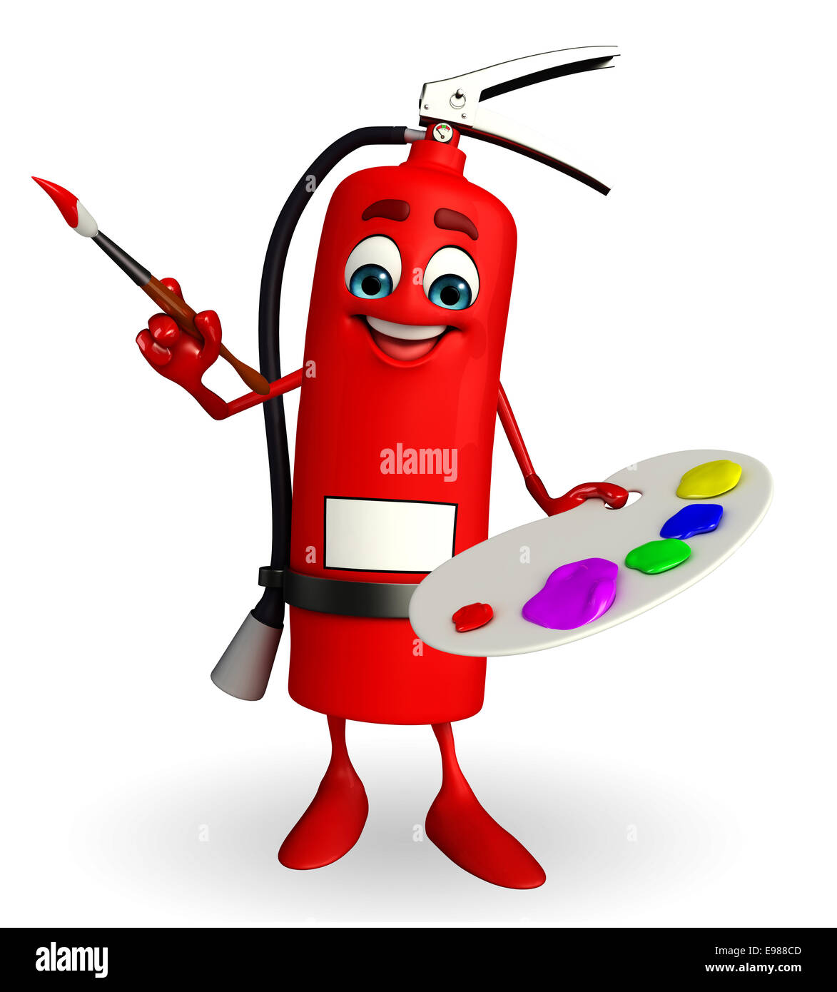Cartoon Character of fire extinguisher with color plate Stock Photo - Alamy