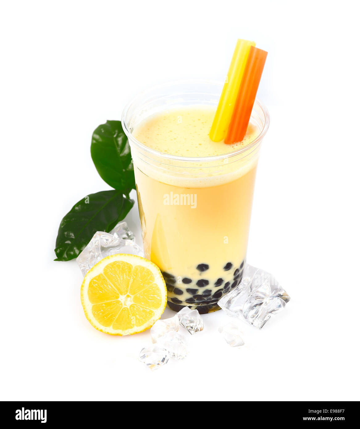 Lemon Boba Bubble Tea with fruits and crushed ice Stock Photo - Alamy