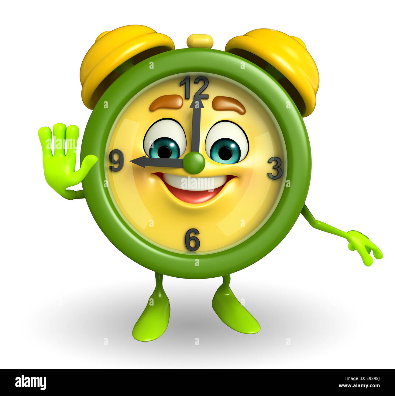 Cartoon Character of table clock with stop pose Stock Photo - Alamy