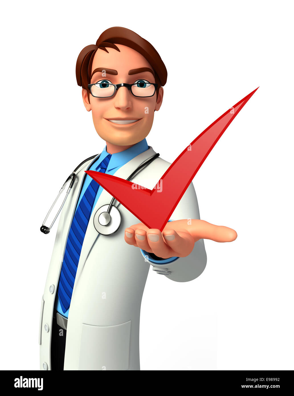 Illustration of young doctor with right sign Stock Photo - Alamy