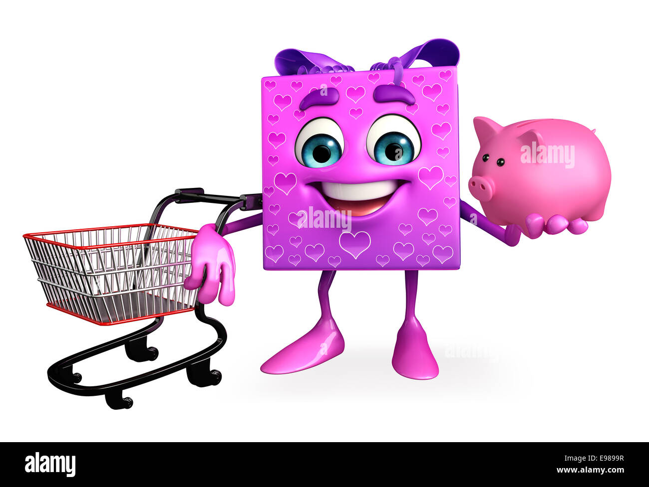 Cartoon Character of gift box with trolley Stock Photo - Alamy