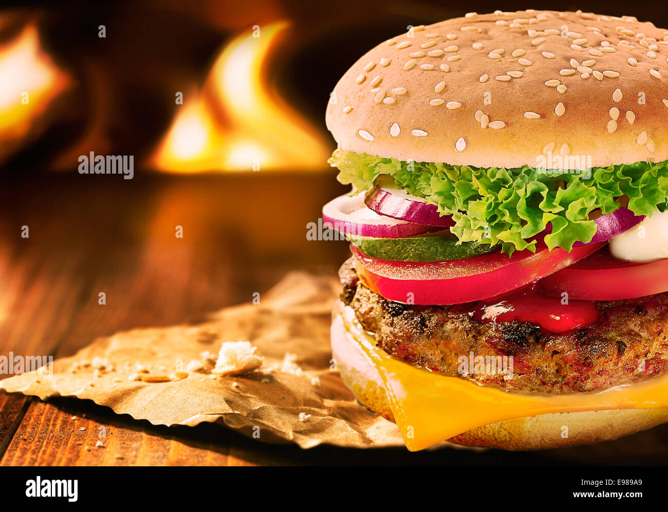 Delicious whopper cheese burger with beef patty, cheddar cheese and ...
