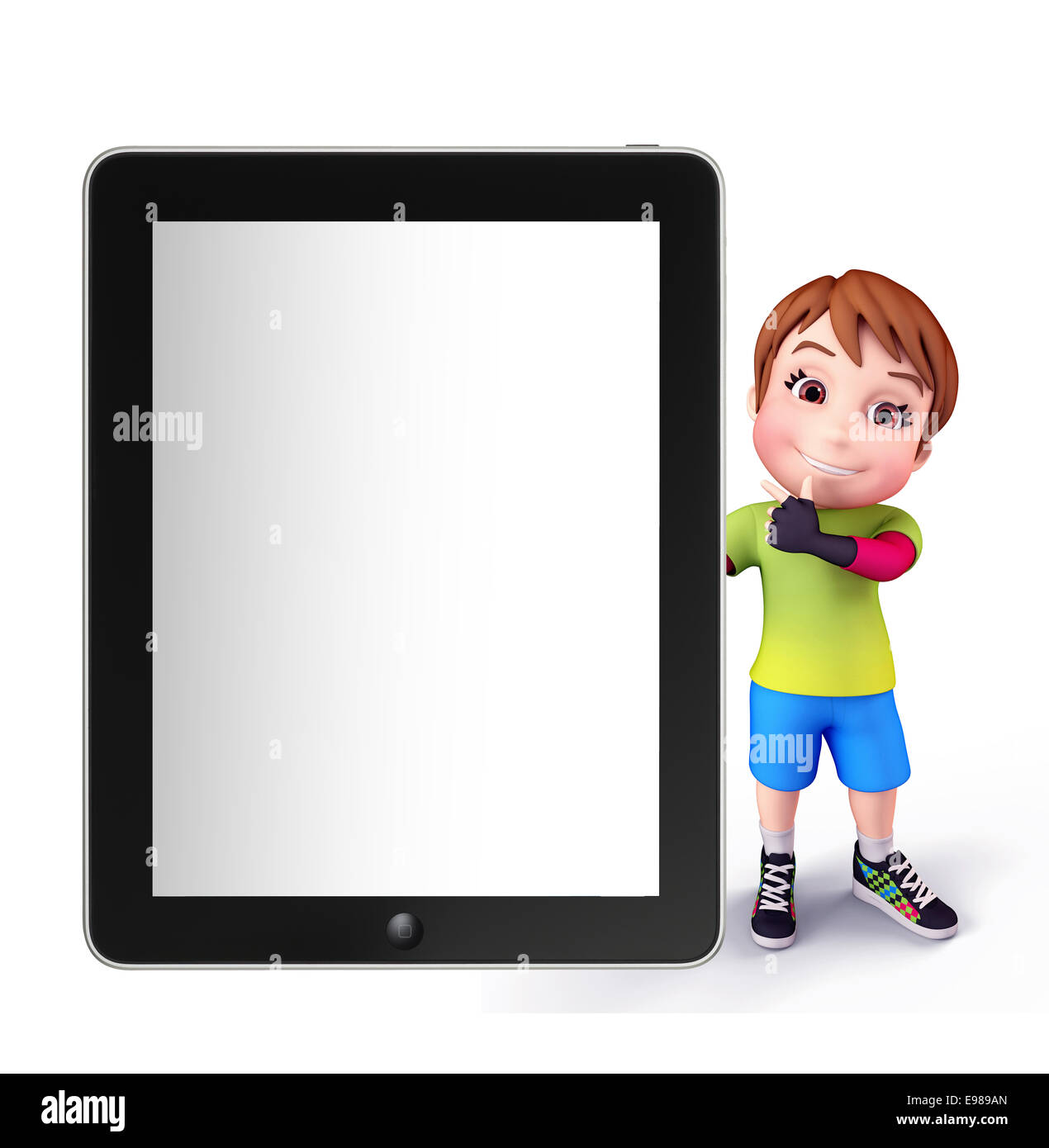 Illustration of cute boy with tab Stock Photo - Alamy