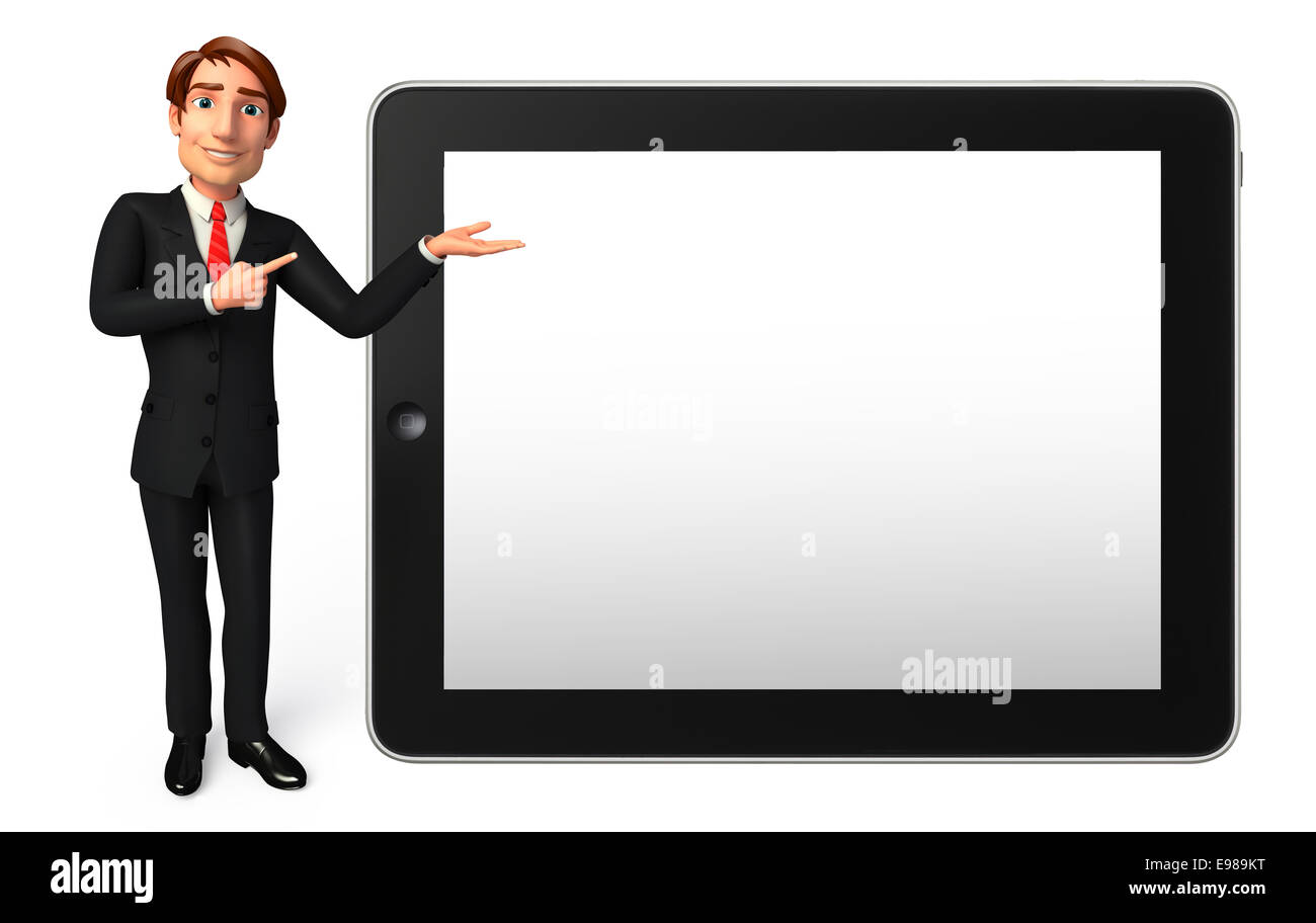 Illustration of Young Business Man with tab Stock Photo - Alamy