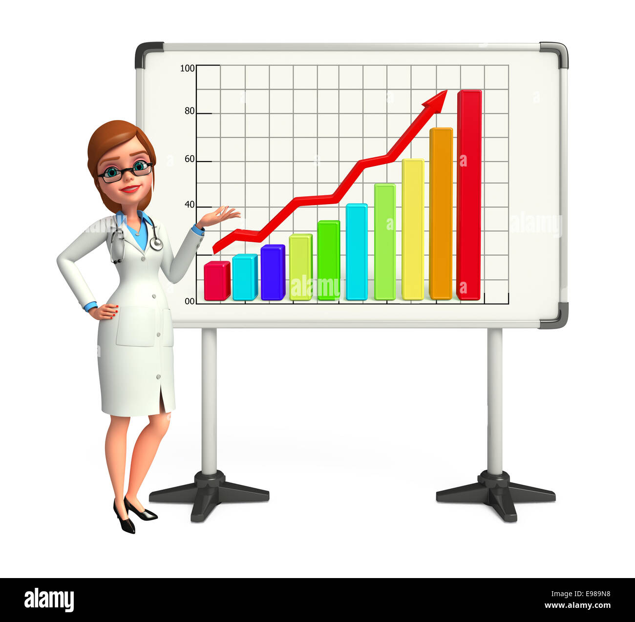 Illustration of young doctor with business graph Stock Photo - Alamy