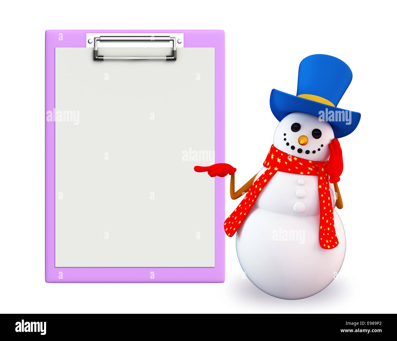 Illustration of snowman character with notepad Stock Photo - Alamy