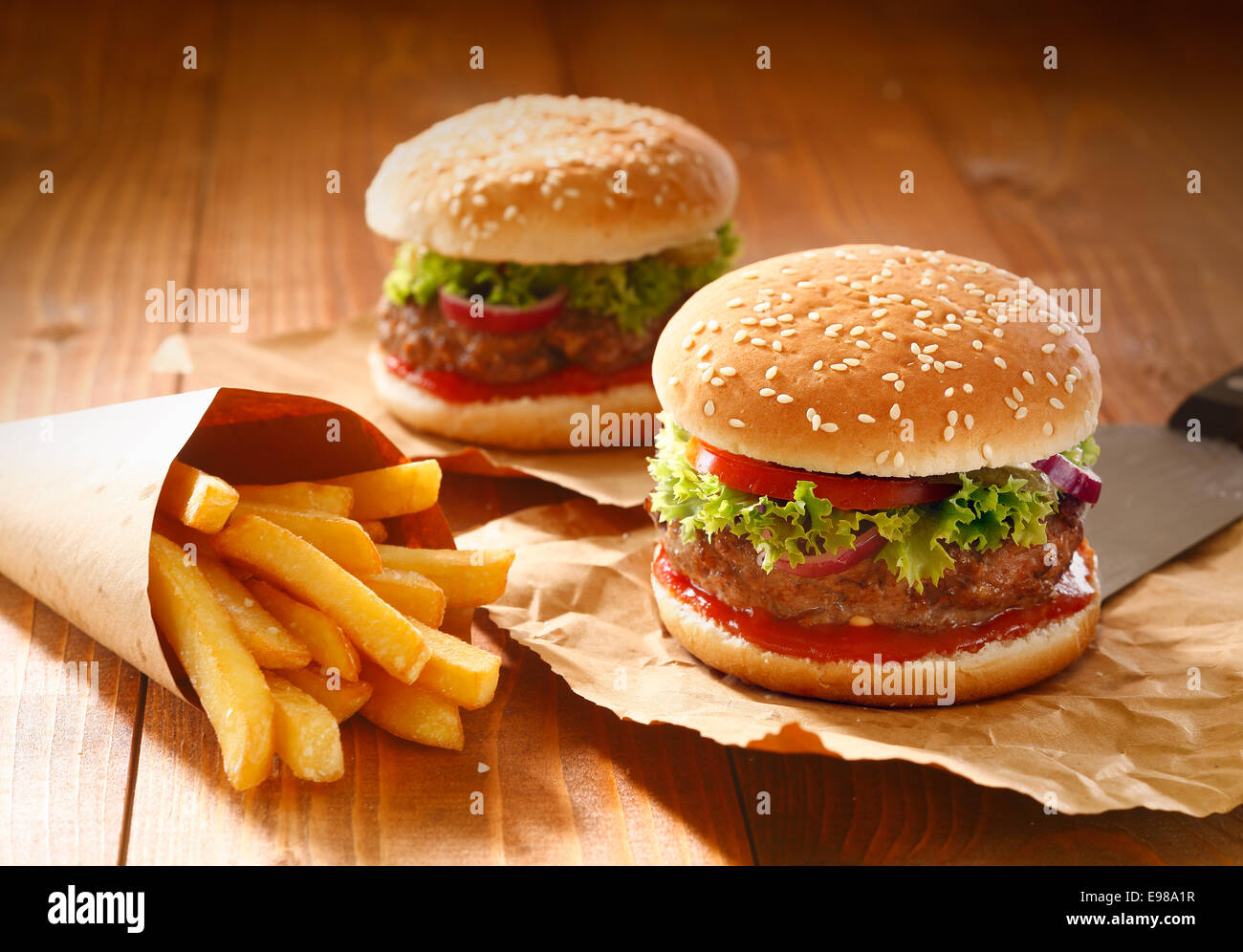Hamburger And French Fries In French