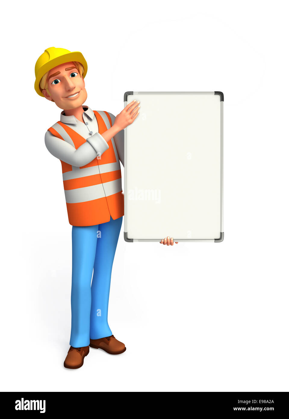 Illustration of young worker with display board Stock Photo - Alamy