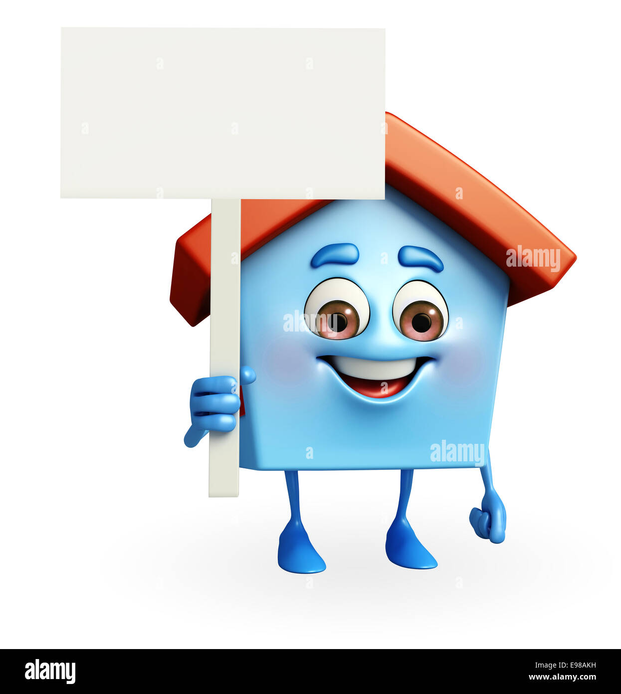Cartoon Charcter of house with sign Stock Photo - Alamy