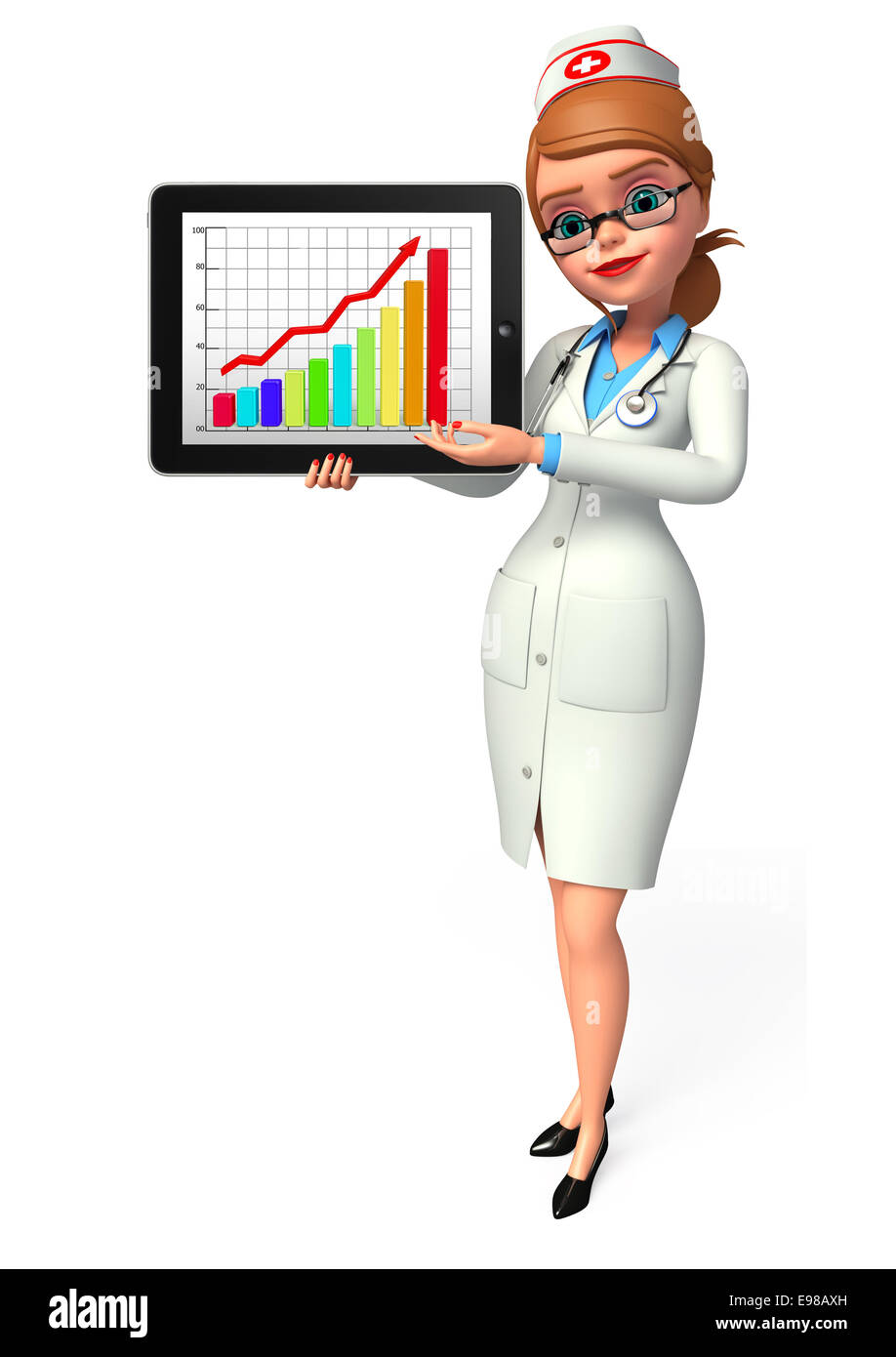 Illustration of Young Nurse with business graph Stock Photo - Alamy