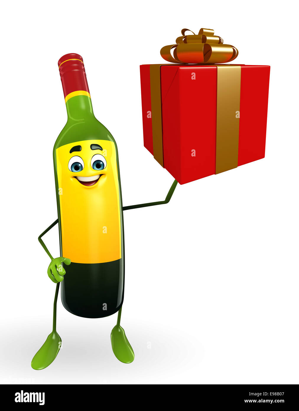 Cartoon Character of Wine Bottle with gift box Stock Photo - Alamy