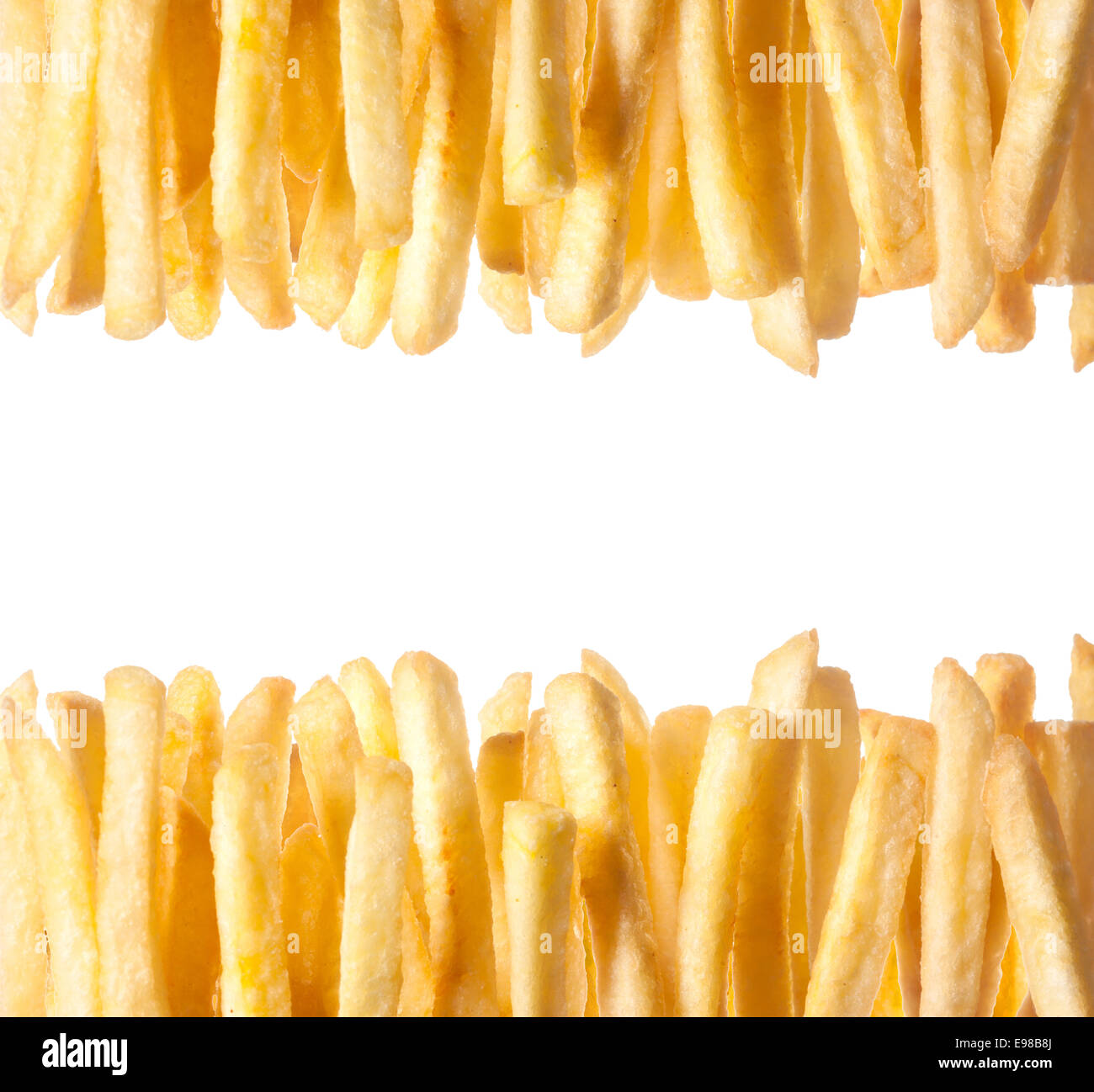 Border of crisp golden French Fries arranged in two rows along the top ...