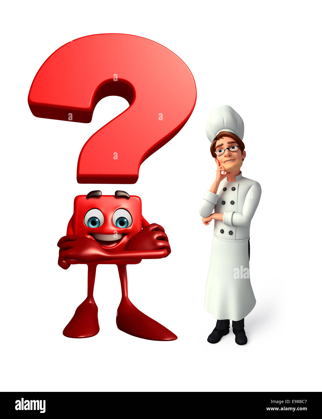 Illustration of young chef with question mark Stock Photo - Alamy