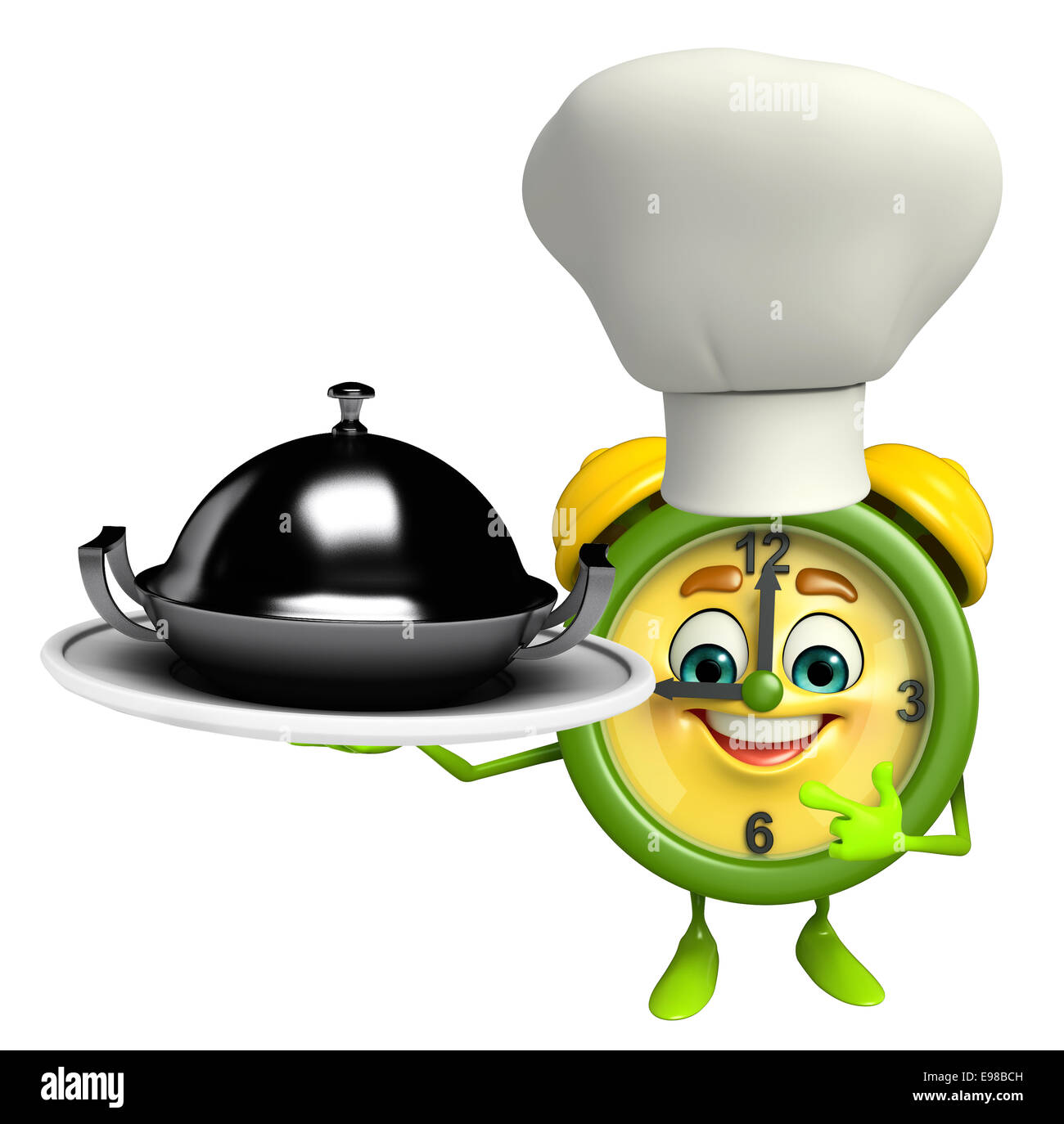 Cartoon Character of table clock with dishpot Stock Photo - Alamy