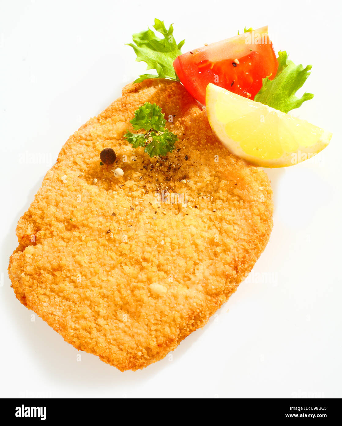 Close up view of the crispy golden surface of a pan fried escalope of ...
