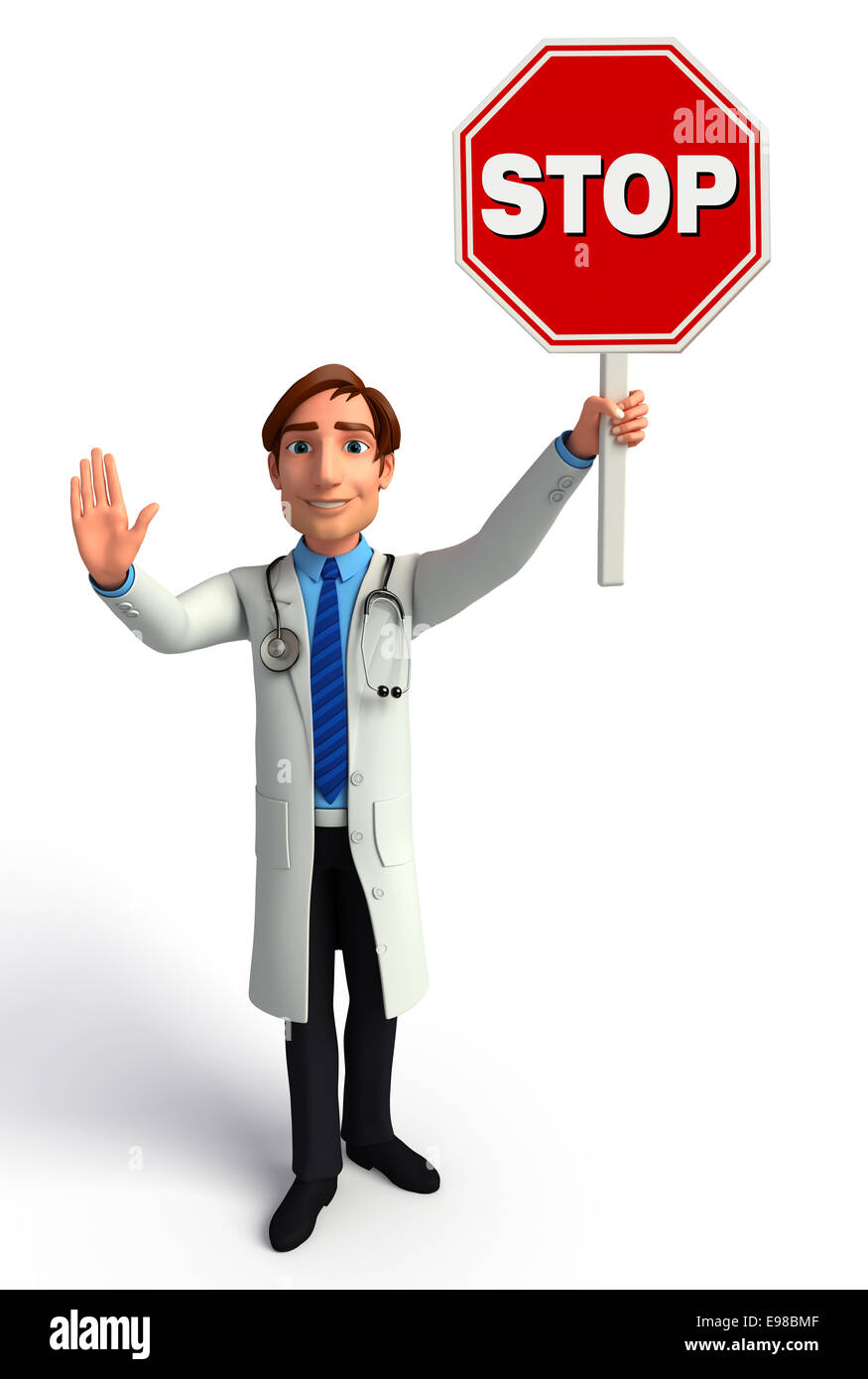 Illustration of young doctor with stop sign Stock Photo - Alamy