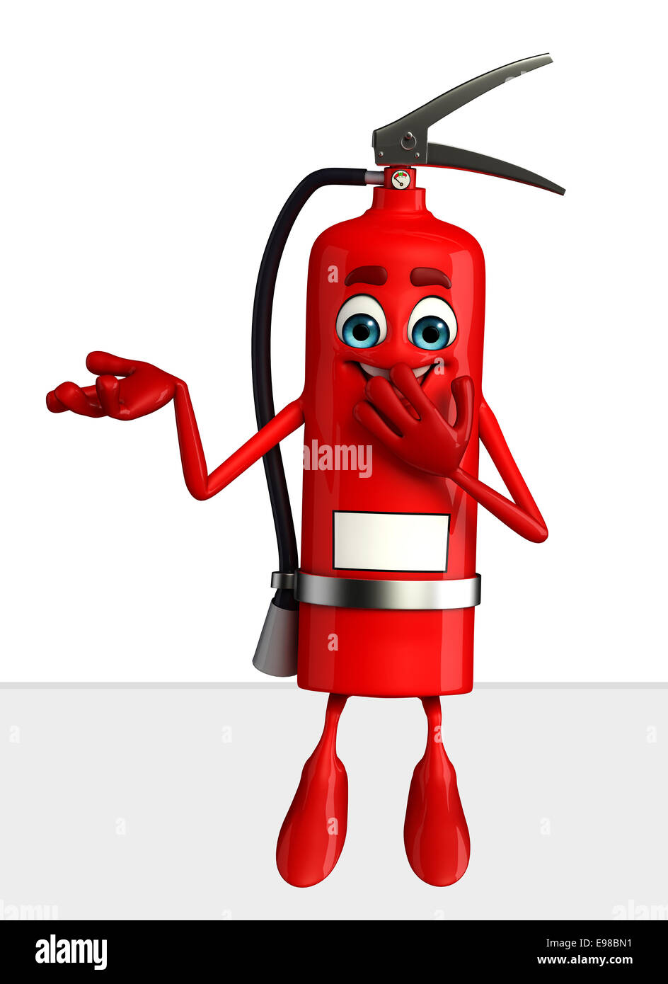 Cartoon Character of fire extinguisher with sign Stock Photo - Alamy