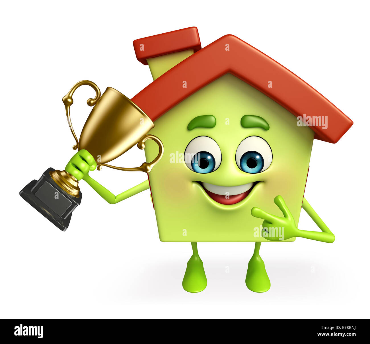 Cartoon Charcter of house with trophy Stock Photo - Alamy