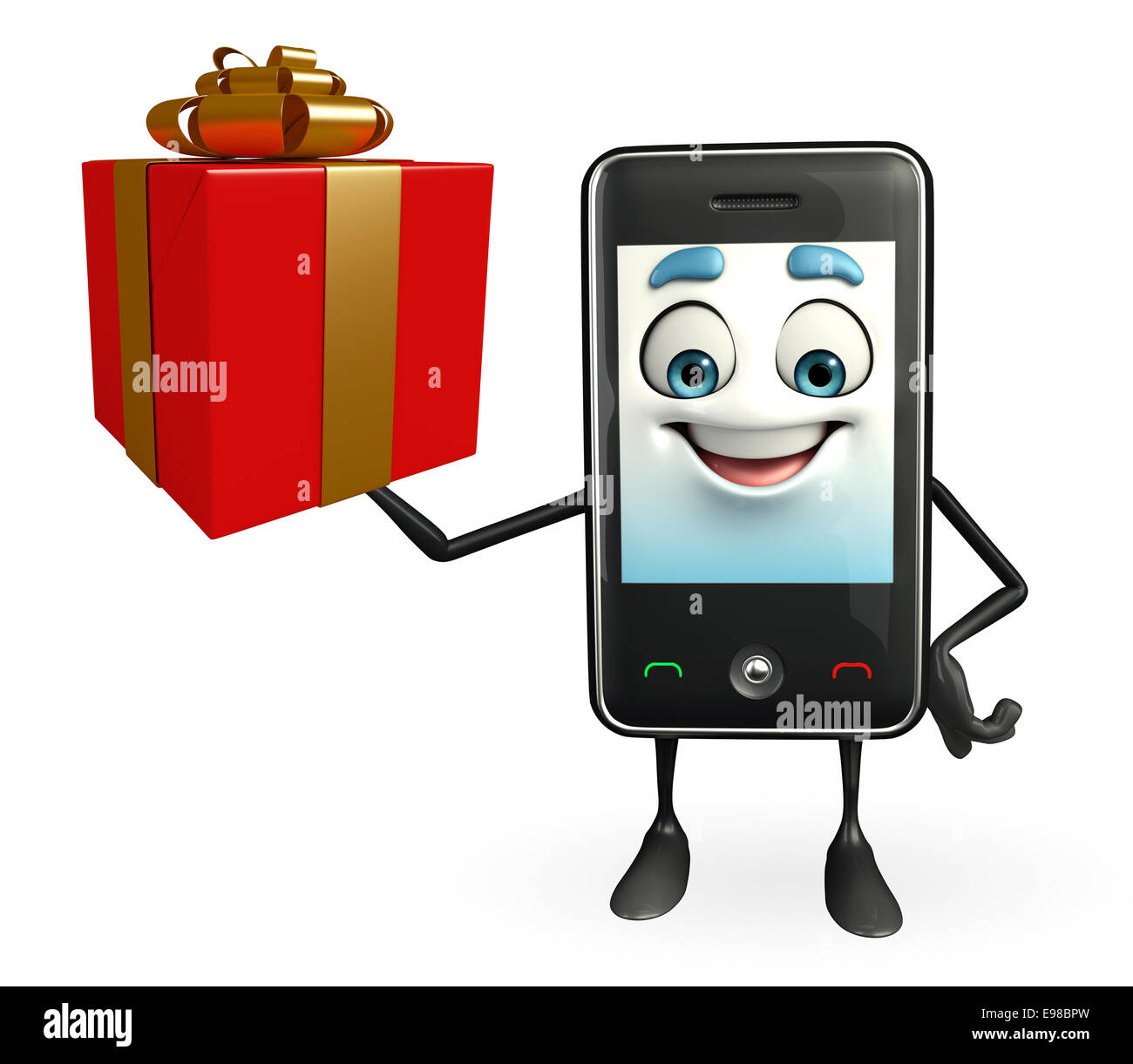 Cartoon Character of Mobile with gift box Stock Photo - Alamy