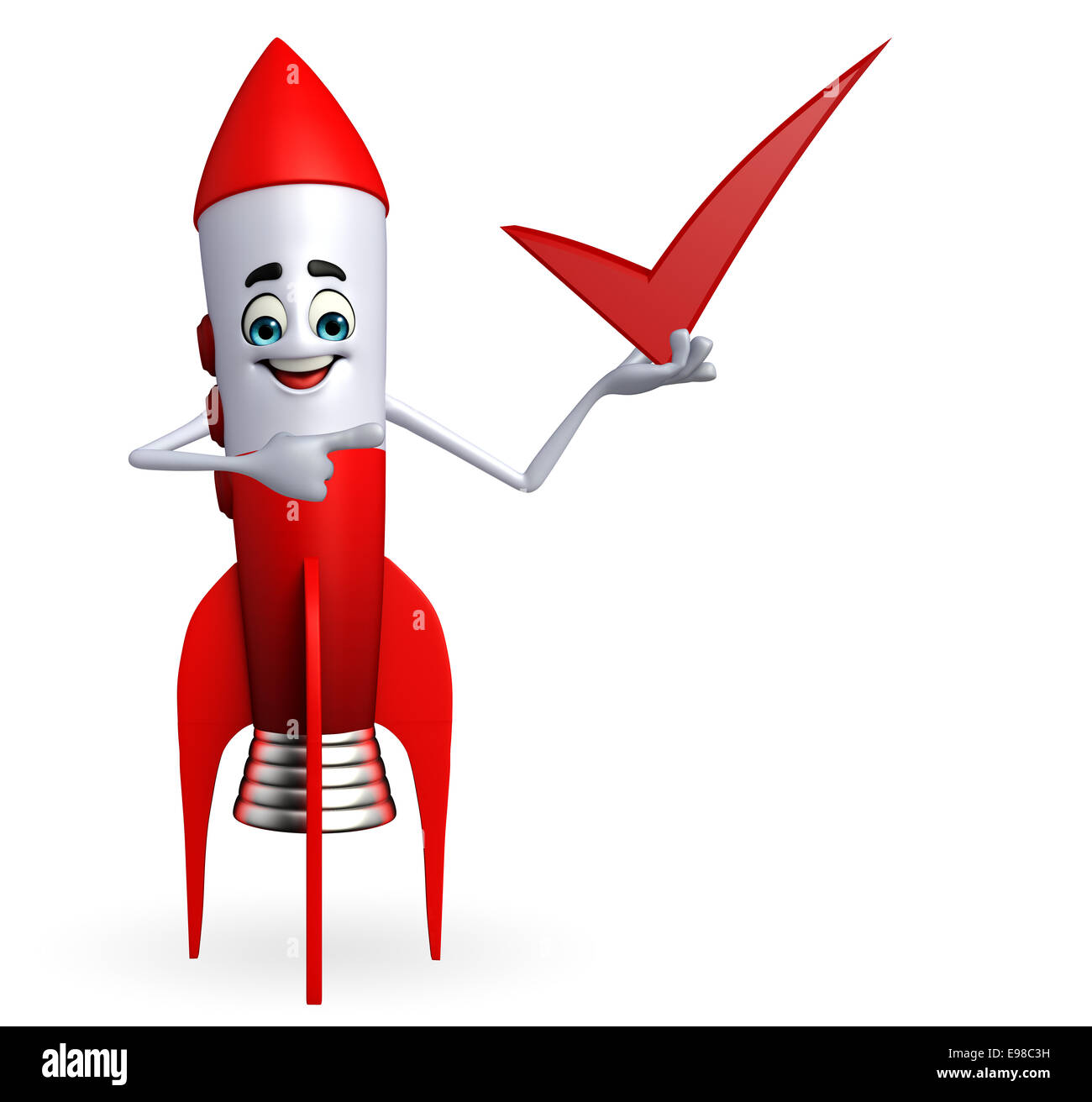 Cartoon character of rocket with right sign Stock Photo - Alamy