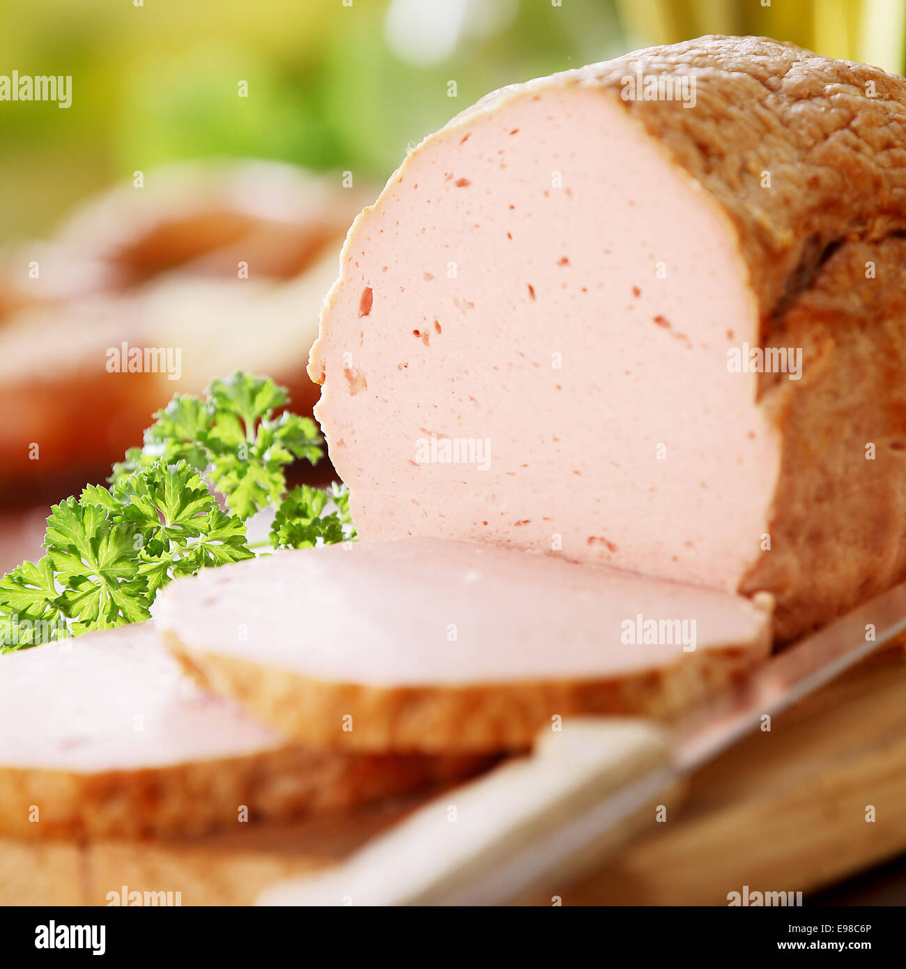 Baked German meat loaf made with ground beef, pork and onions cooked in ...