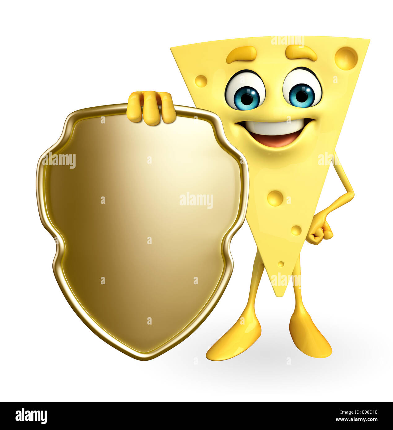 Cartoon Character of Cheese with shield Stock Photo - Alamy