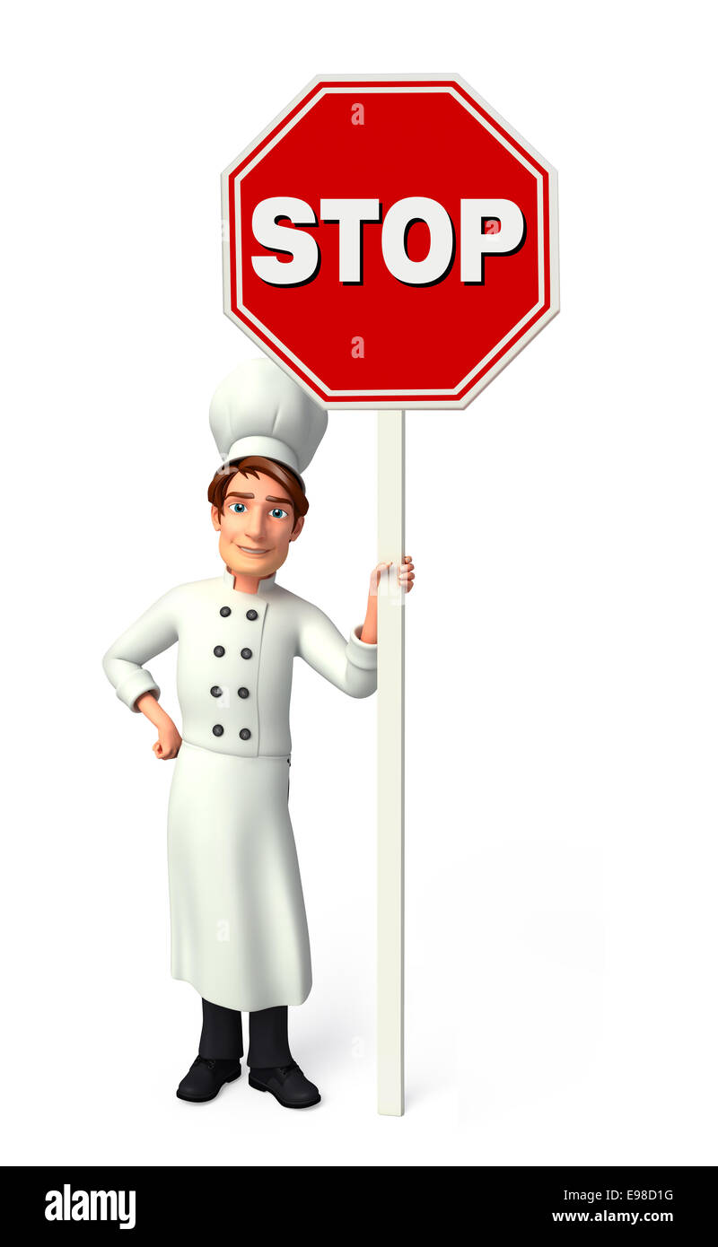 Illustration of young chef with stop sign Stock Photo - Alamy