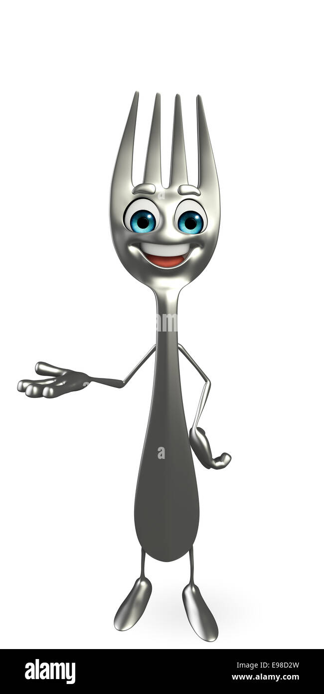 Cartoon character of fork is presenting Stock Photo - Alamy