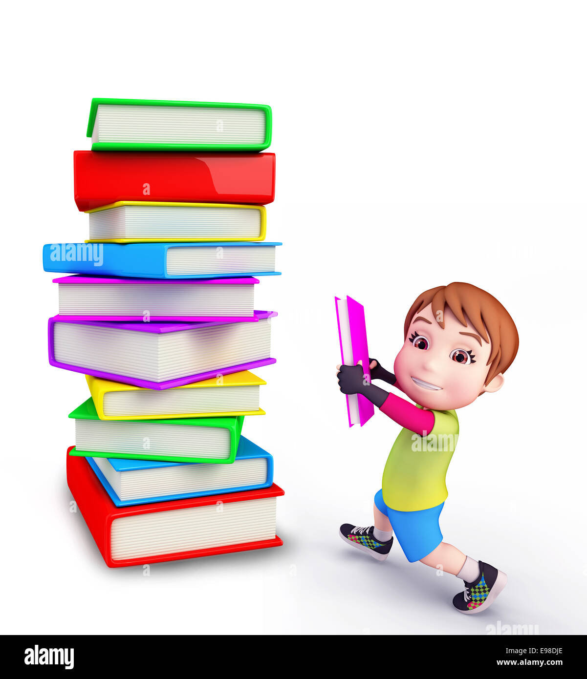 Illustration of cute boy with books Stock Photo - Alamy