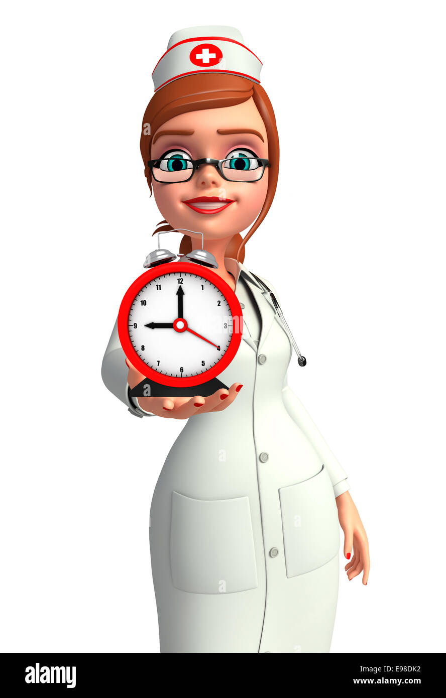 Illustration of Young Nurse with table clock Stock Photo - Alamy
