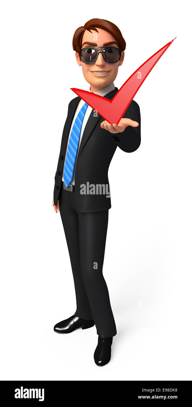 Illustration of Young Business Man with right sign Stock Photo - Alamy
