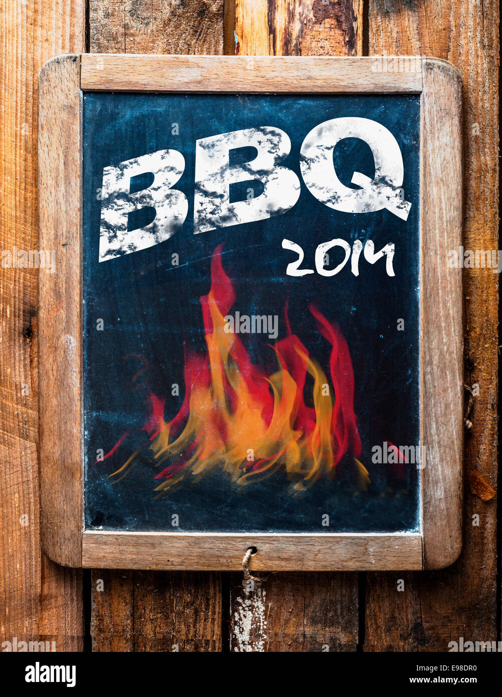 Rustic advertisement for a BBQ on a vintage kids school slate with a ...