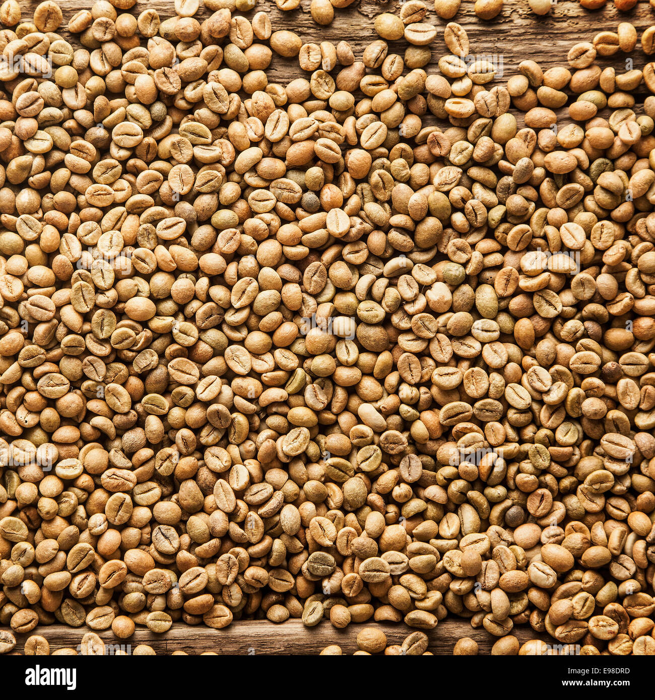 Square closeup background texture of raw brown Arabica or Java coffee ...