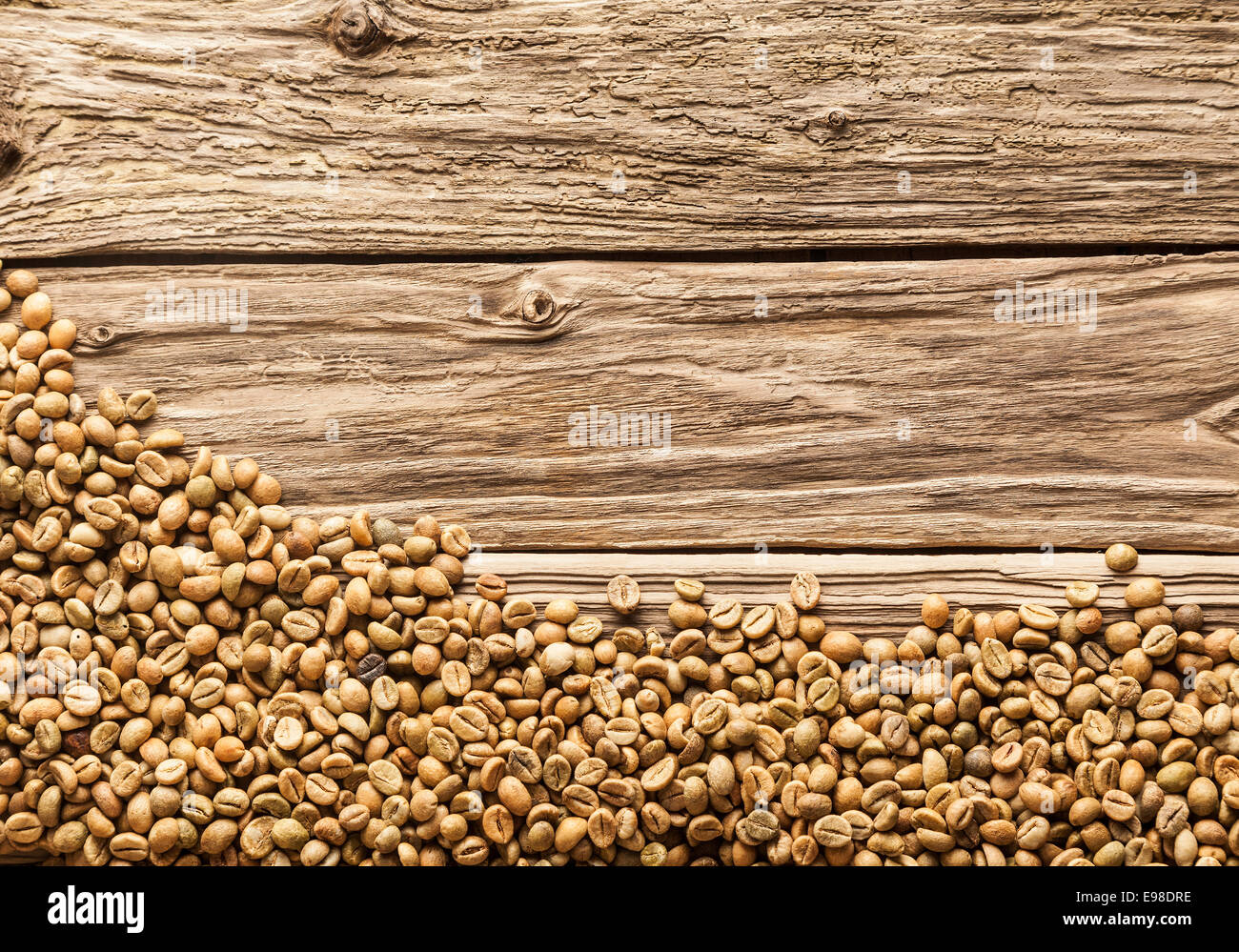 Coffee bean border with raw brown fresh dried beans arranged along the ...