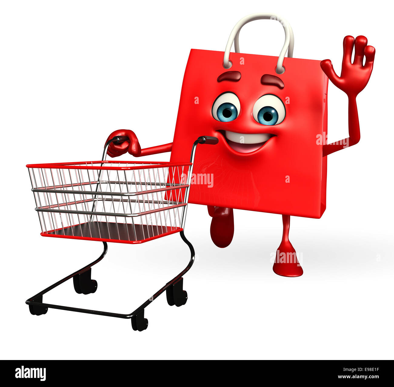 Cartoon Character of shopping bag with trolley Stock Photo - Alamy