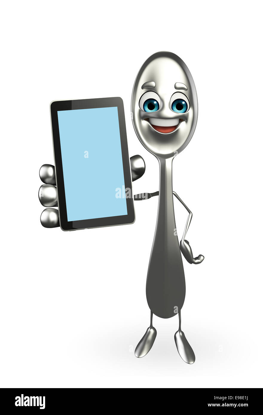 Cartoon character of spoon with mobile Stock Photo - Alamy