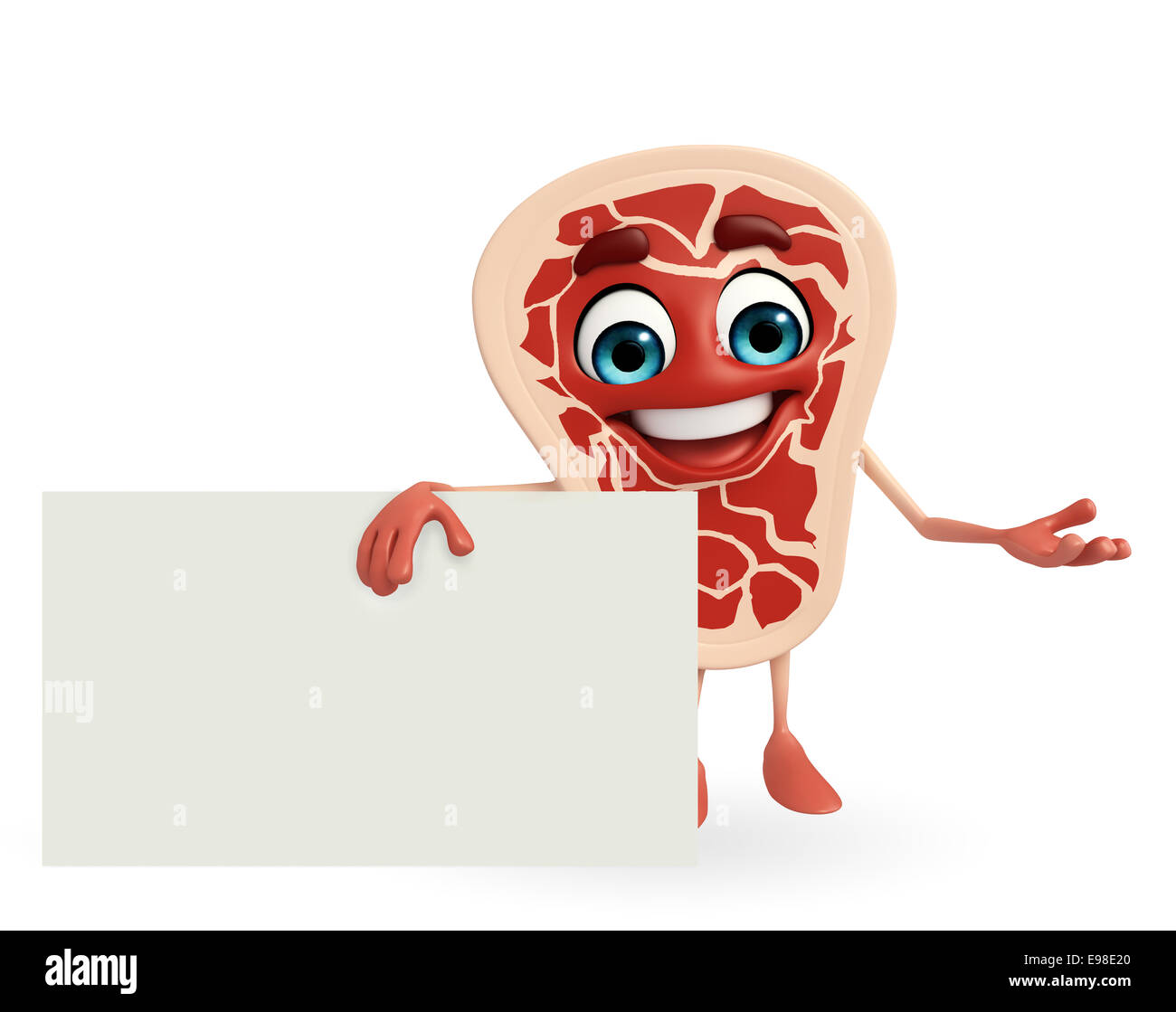 Cartoon Character of meat steak with sign board Stock Photo - Alamy
