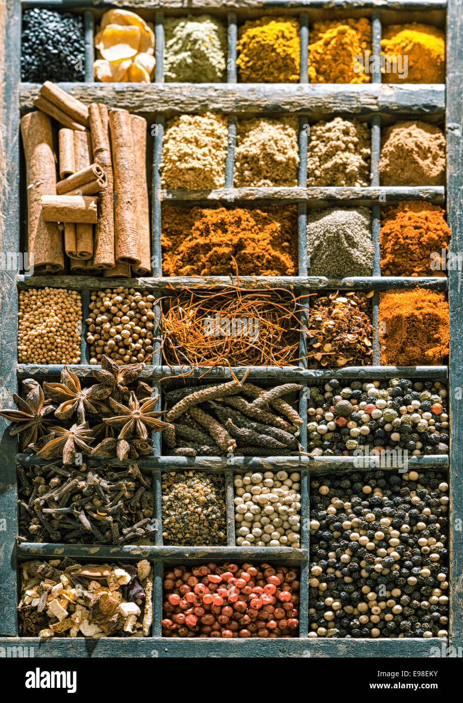 Assorted dried spices for seasoning food and use as a cooking ...
