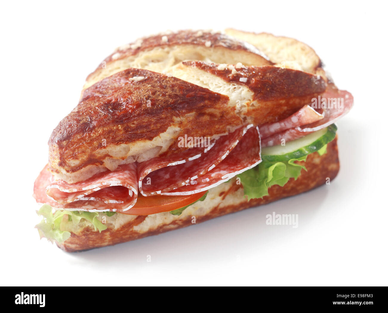 Delicious crusty brown lye bread roll sandwich, a traditional German ...