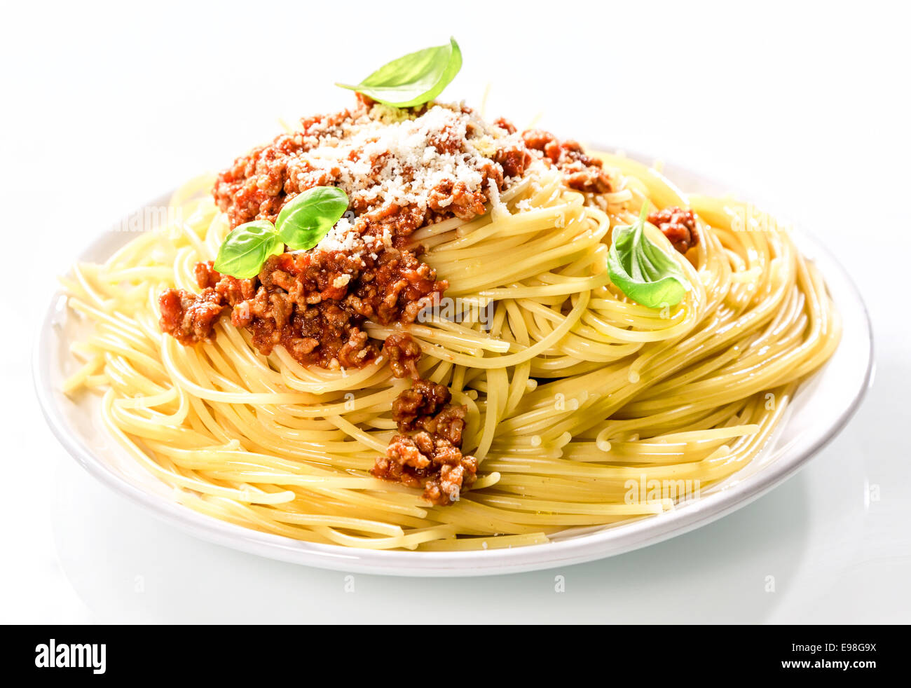 Italian spaghetti Bolognaise topped with a savory tomato based beef ...