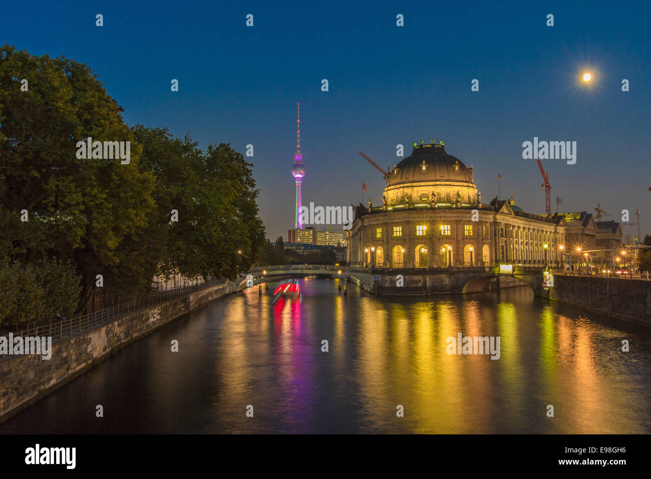Bode museum at night with view on TV-Tower Stock Photo - Alamy