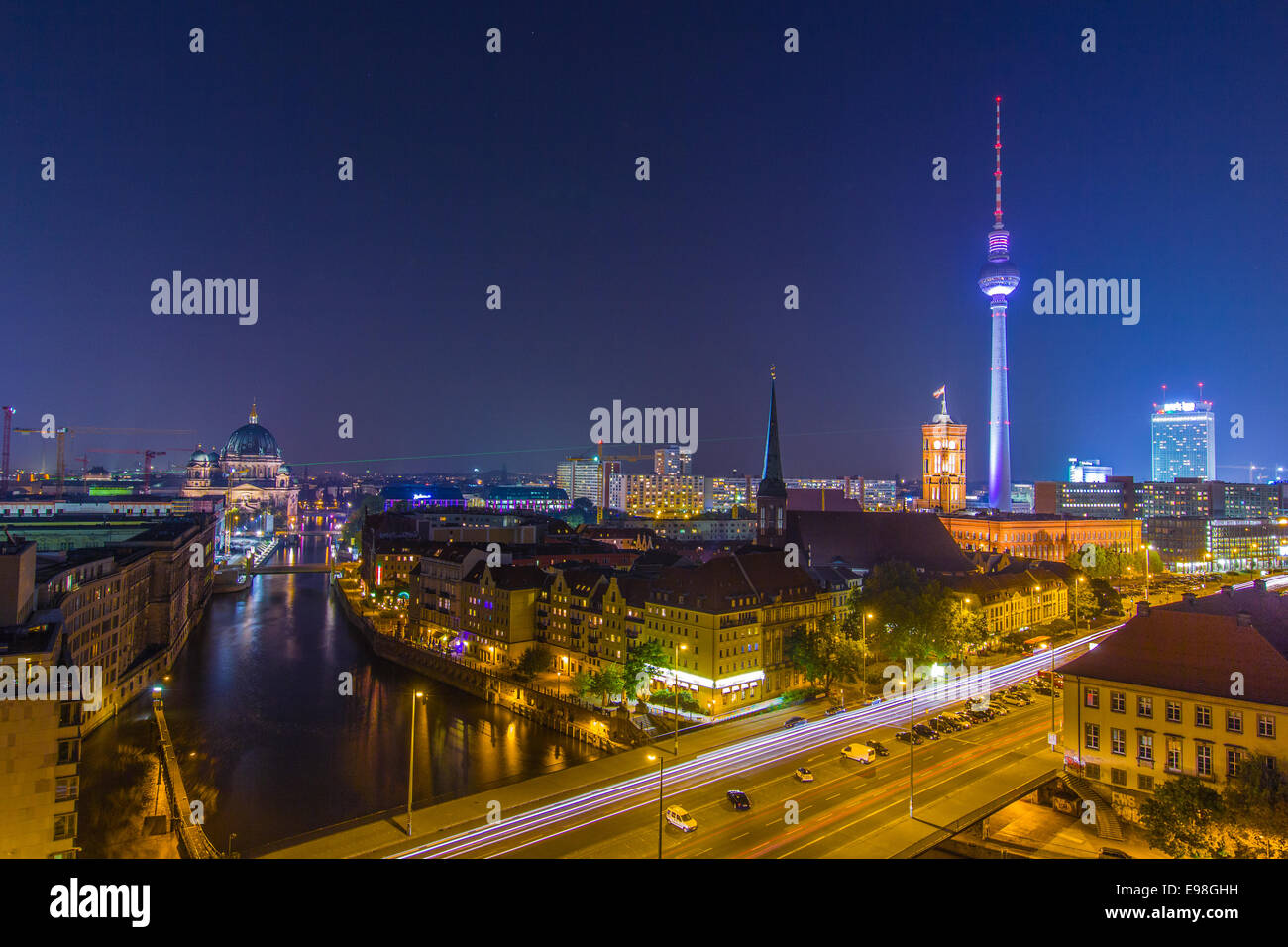 Cityscape view over Berlin an night Stock Photo - Alamy