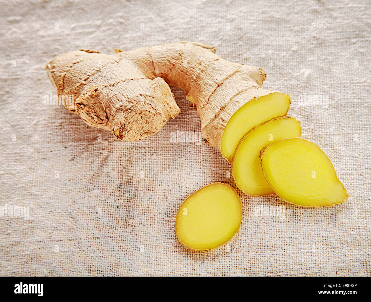 Clean Sliced Ginger on White Cloth Good for Cancer Prevention Stock ...