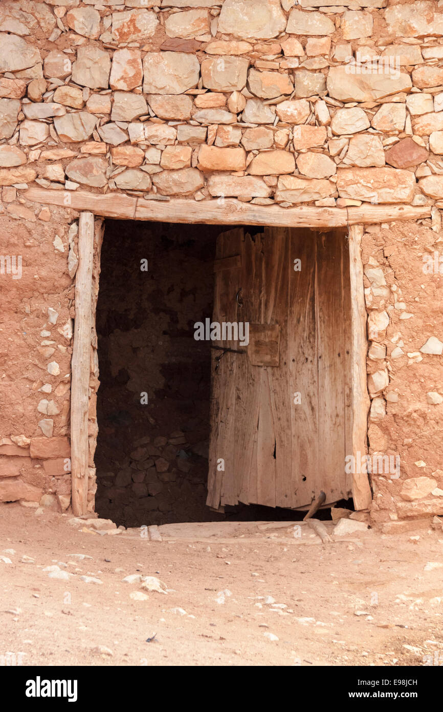 Traditional old Berber farm house entrance in the High Atlas mountains ...