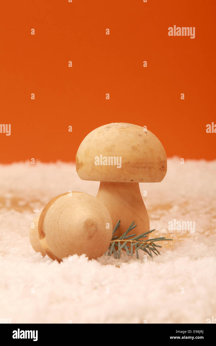 Rustic country Christmas background with two hand carved wooden ...