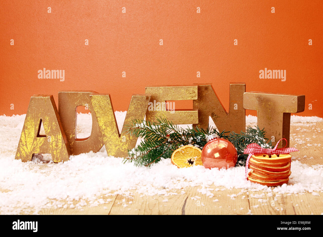 Colorful Advent greeting card background with wooden letters spelling ...