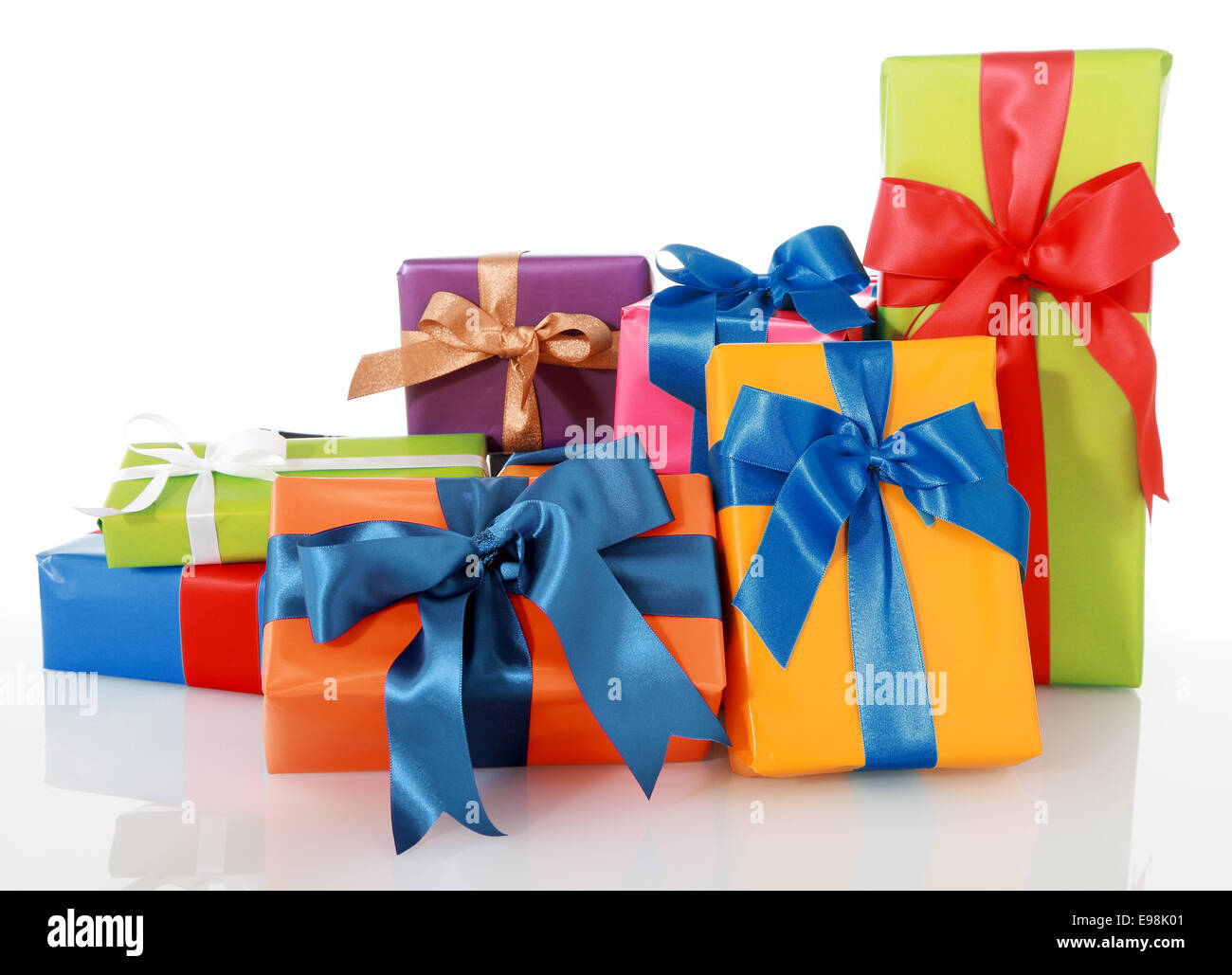 Pile Of Wrapped Presents On White High Resolution Stock Photography and ...